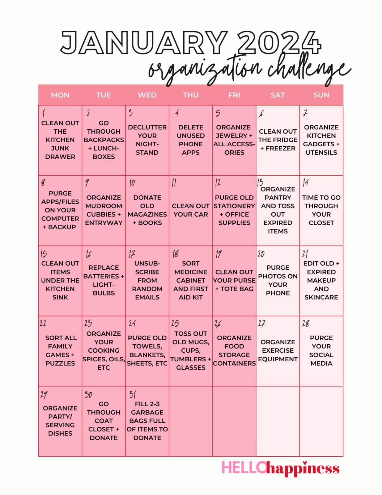 the 2024 january organization challenge | Hello! Happiness